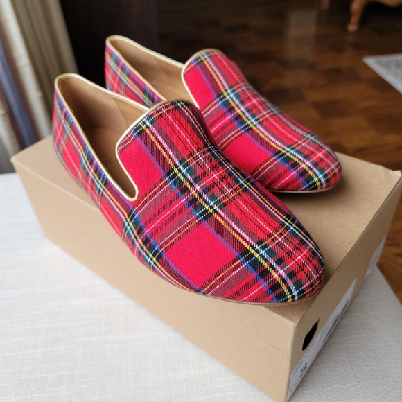 J. Crew | Shoes | New J Crew Womens Smoking Slipper Red Tartan Plaid ...